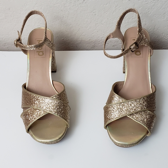 Shoes | Edl Pop Delighted Shoe Heels Gold Glitter Metallic Strappy ...
